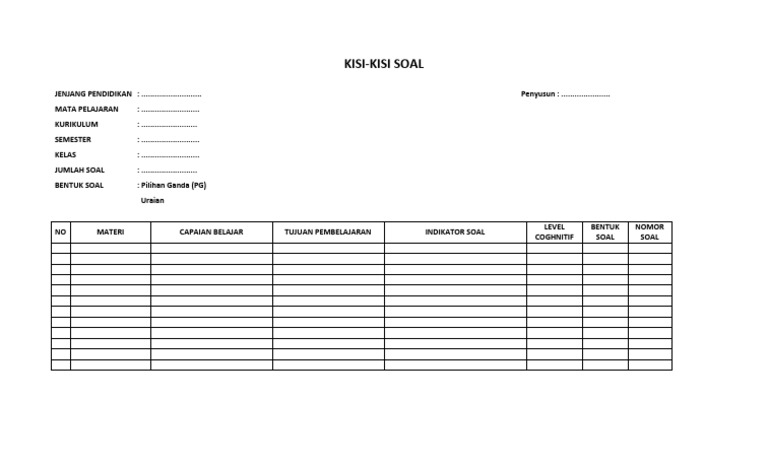 FORMAT KISI-KISI SOAL KUMER | PDF
