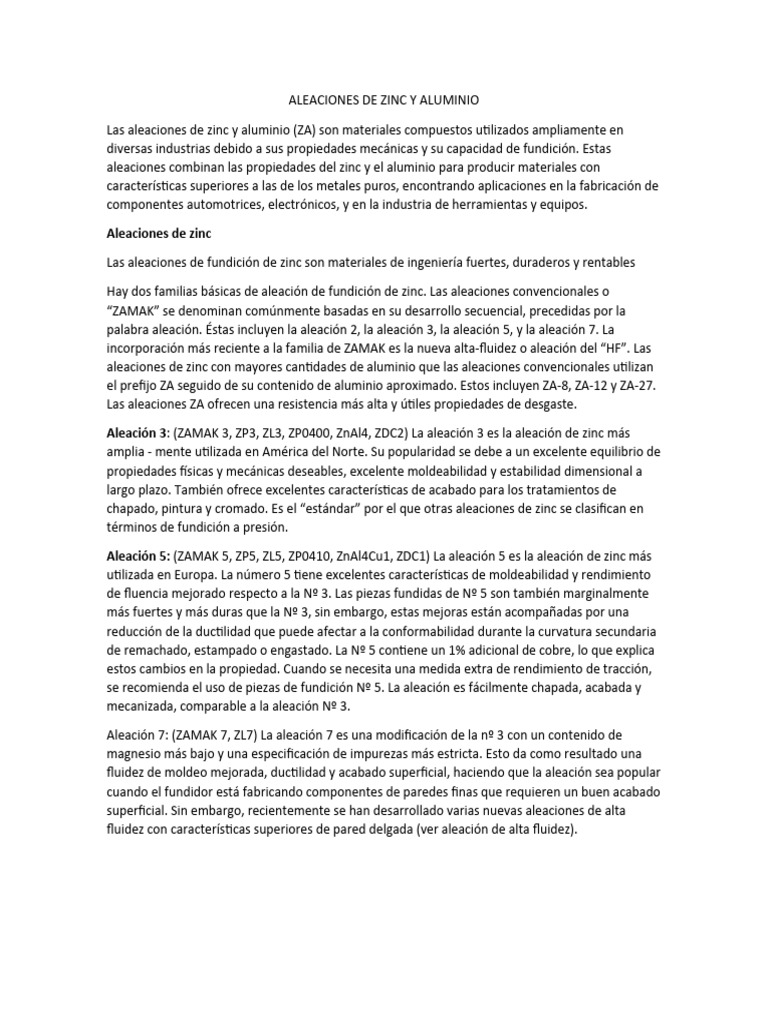 Aleaciones de Zinc y Aluminio | PDF | Aleación | Aluminio