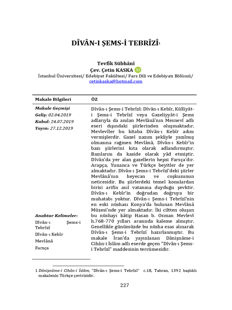 Ceviri Divan I Sems I Tebrizi | PDF
