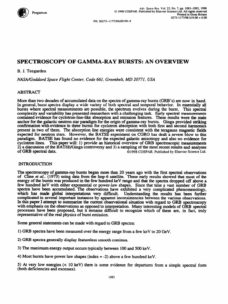 Spectroscopy of Gamma-Ray Bursts - An Overview | PDF | Absorption ...