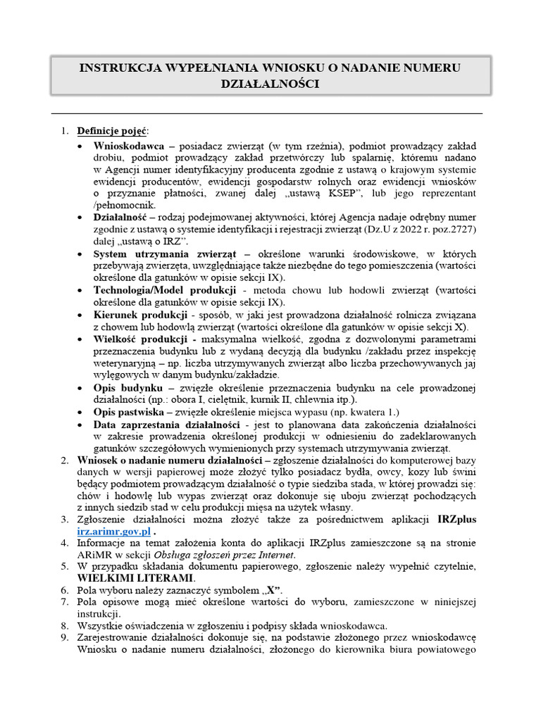 Instrukcja Do Druku Zgłoszenie Działalności Pełna Wersja 2023 0217 | PDF