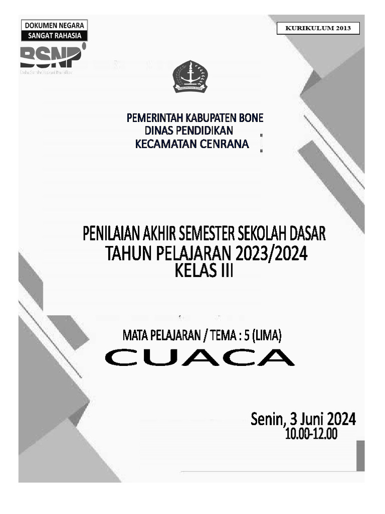 SOAL PAS KELAS 3 TEMA 5 - OK[1] | PDF