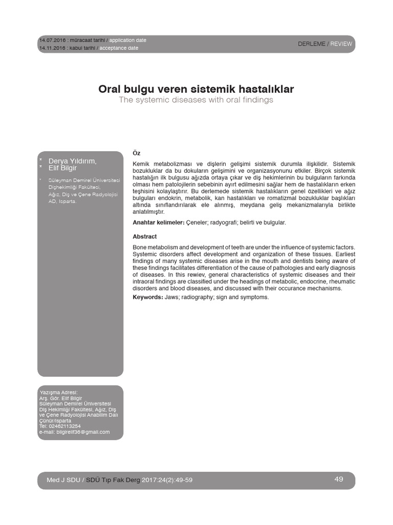 oral bulgu veren sistemik hastalıklar | PDF