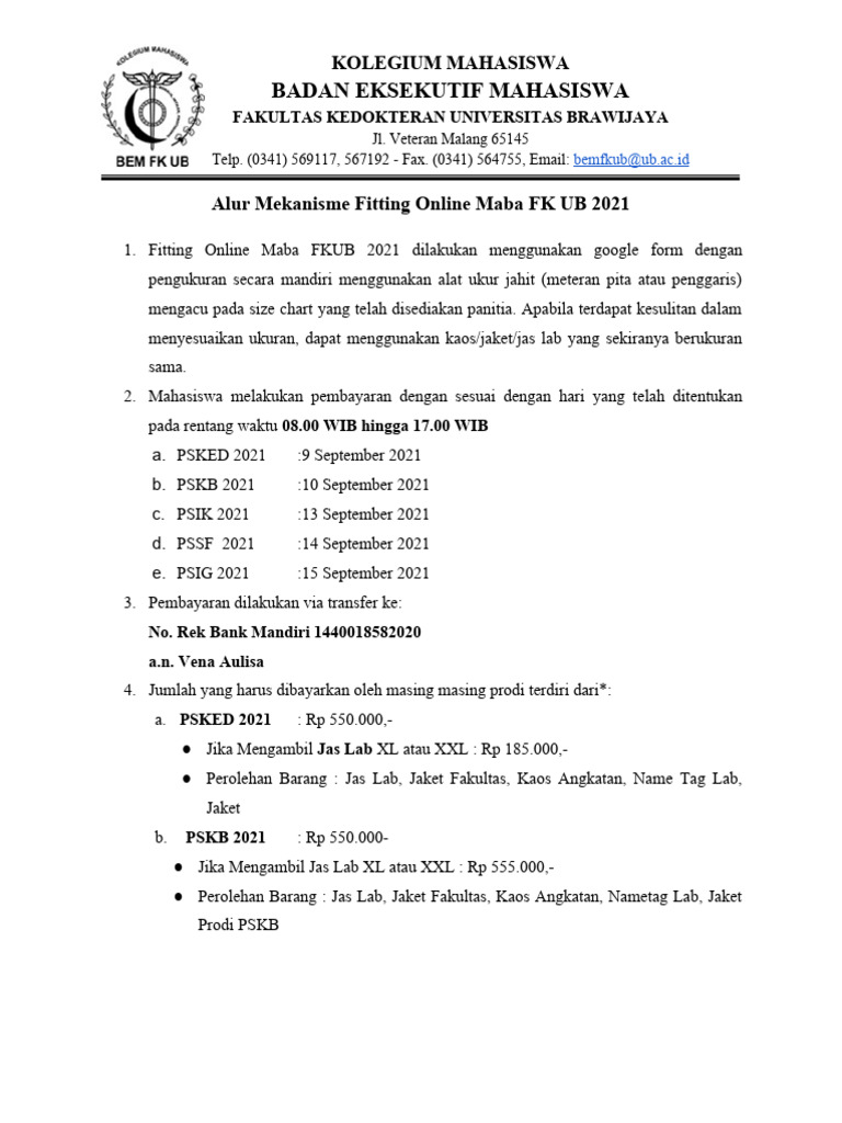Mekanisme Alur Fitting Maba 2021 | PDF