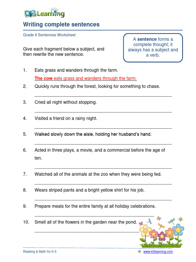 Grade 4 Full Sentences B | PDF | Language Arts & Discipline | Home & Garden