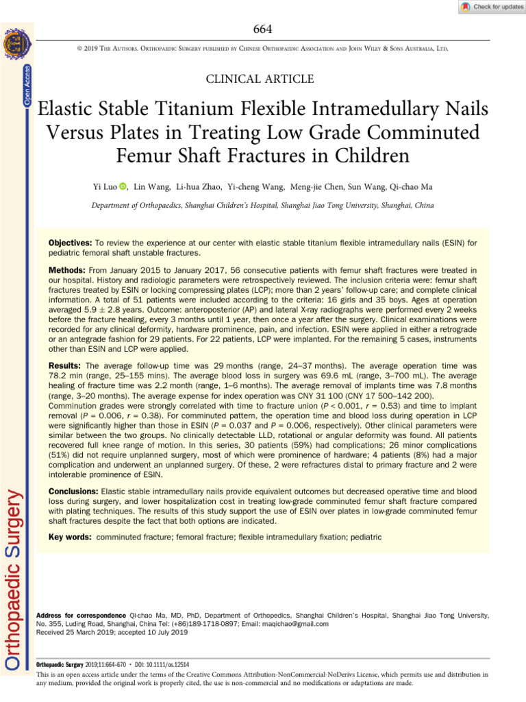 Orthopaedic Surgery - 2019 - Luo - Elastic Stable Titanium Flexible ...