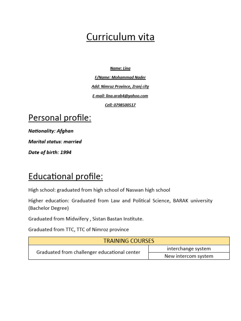 Lina CV and Cover Letter TTC Mid | PDF