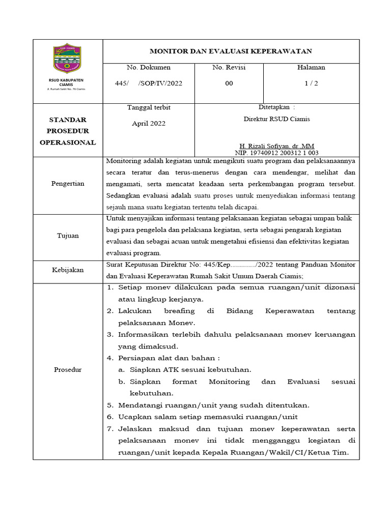 Contoh Form Monev Keperawatan | PDF | Bisnis | Teknologi & Rekayasa
