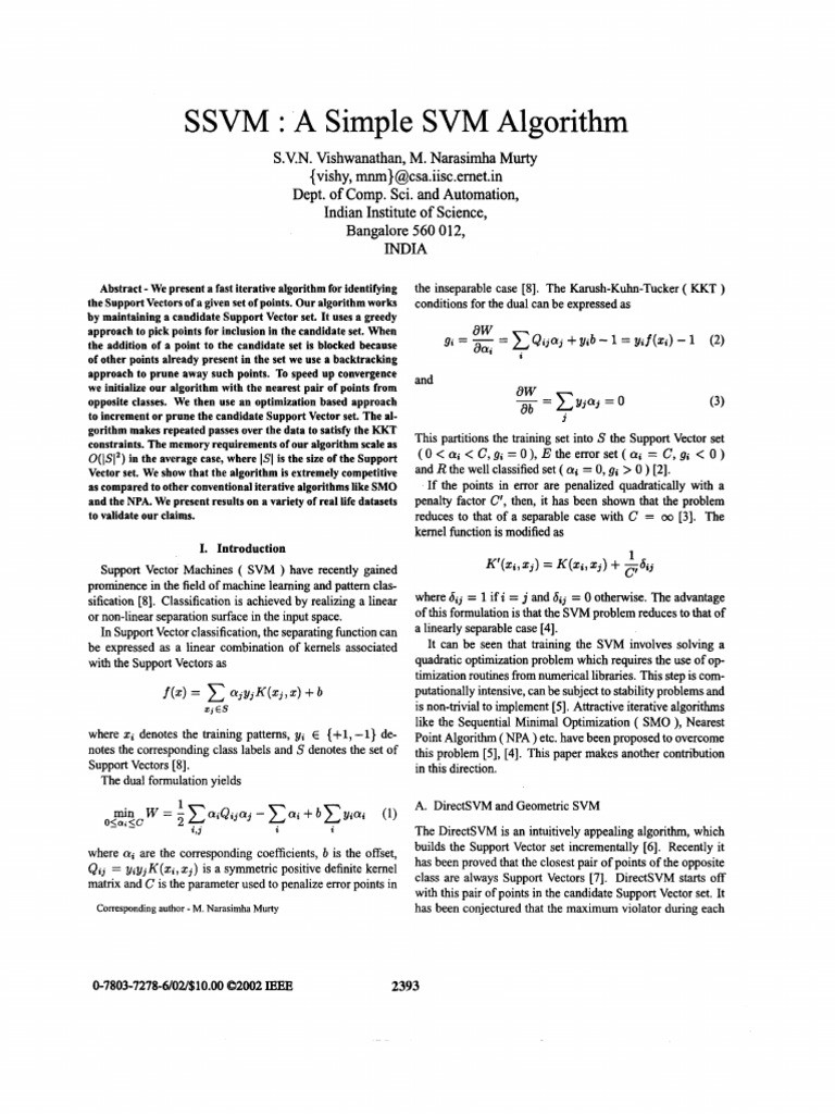 Ssvm A Simple Svm Algorithm Pdf Support Vector Machine Applied