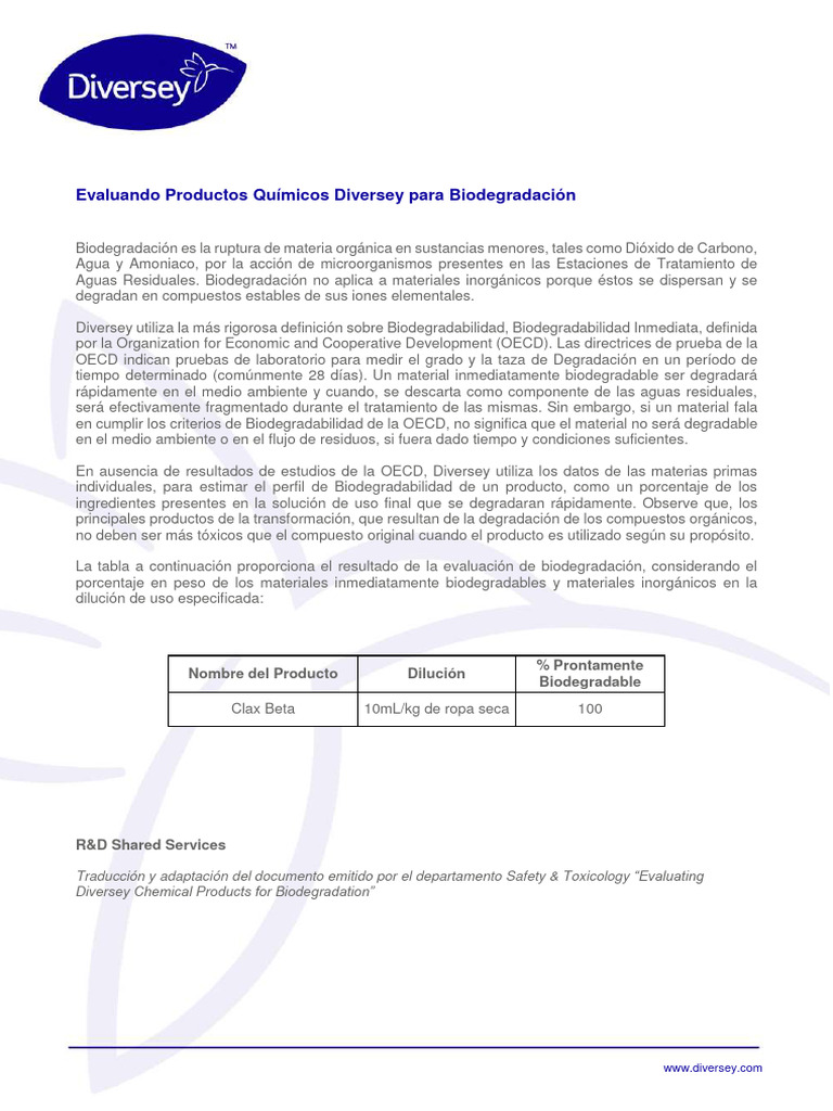 Clax Beta - Carta de Biodegradabilidad - R006064 | PDF | Biodegradación ...