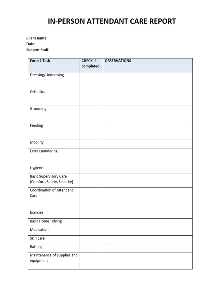 In Person Attendant Care Report (Form 1) | PDF