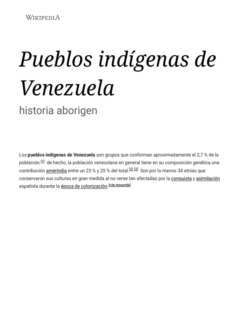 Pueblos Indígenas de Venezuela - Wikipedia, La Enciclopedia Libre | PDF ...