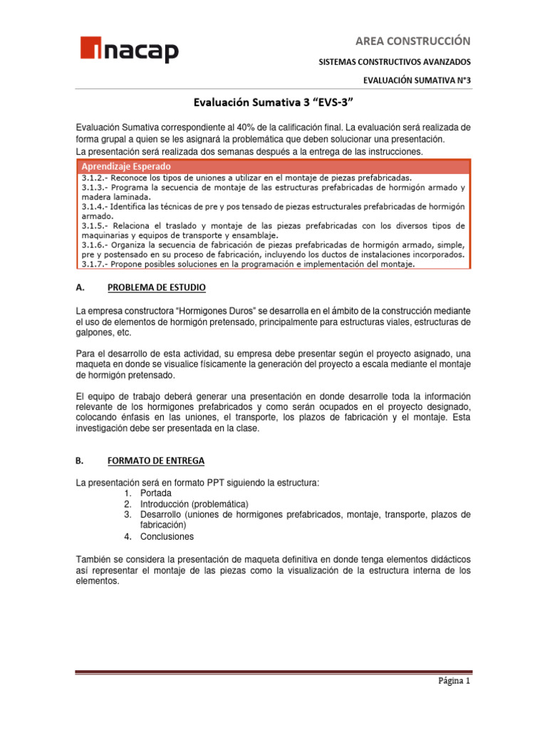 EVS-3 Sistemas Constructivos Avanzados 2024 | PDF | Hormigón | Evaluación