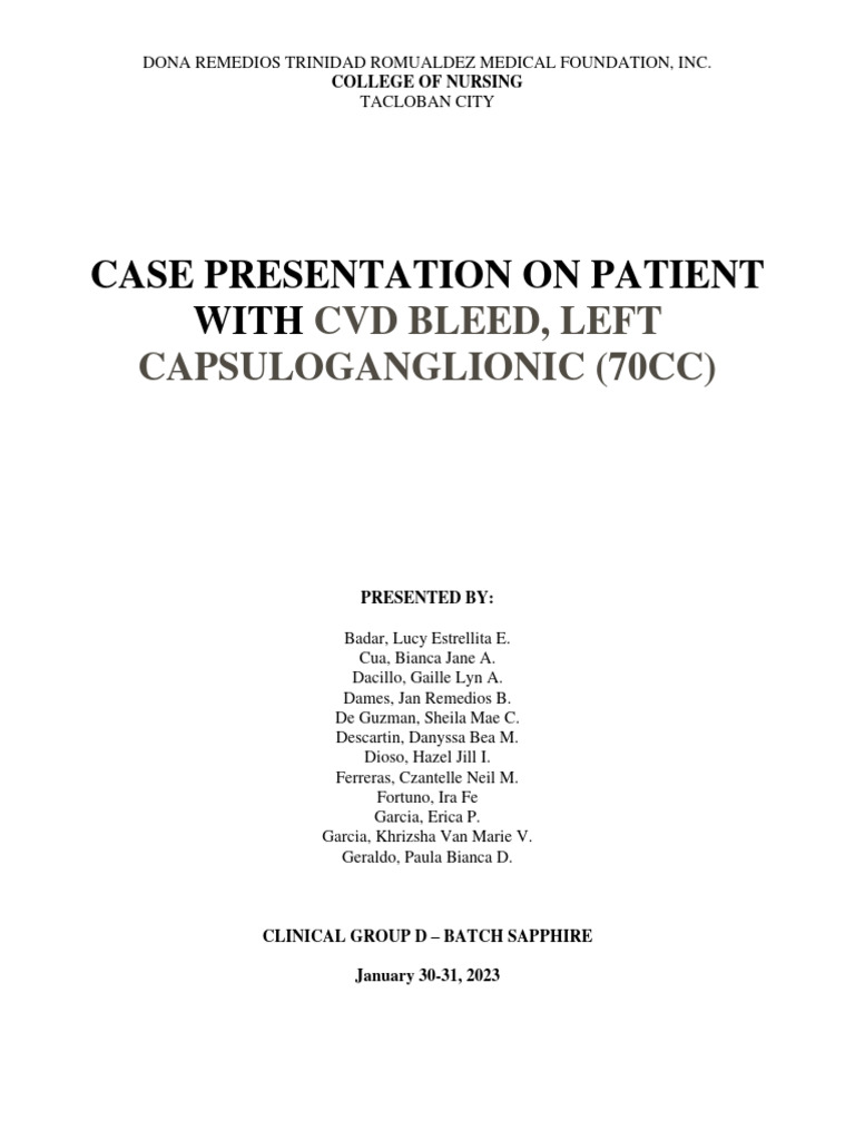 CVD Bleed: Left Capsuloganglionic Case Study | PDF | Stroke | Cerebral ...