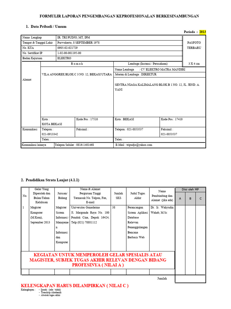 Contoh Isian Formulir-PKB 2014 | PDF