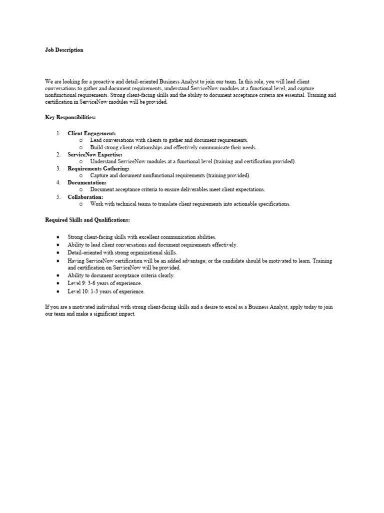 ServiceNow Job Description (1) | PDF | Business