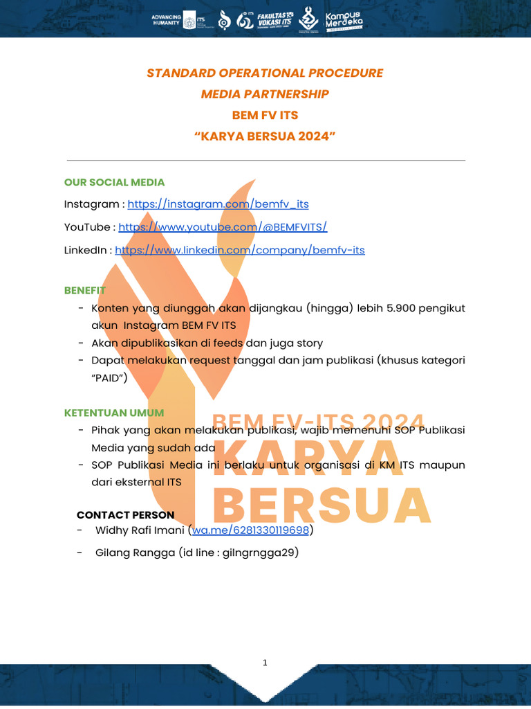 SOP Publikasi Media BEM FV ITS 2024 | PDF