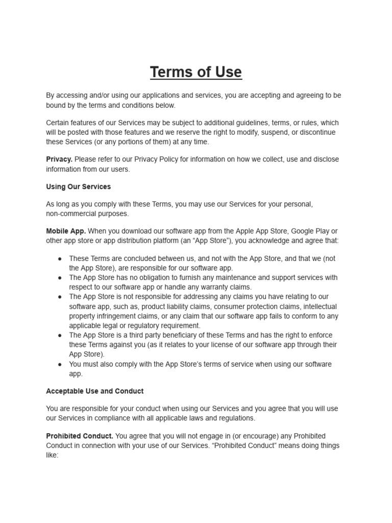 Terms of Use | PDF | Application Software | Mobile App
