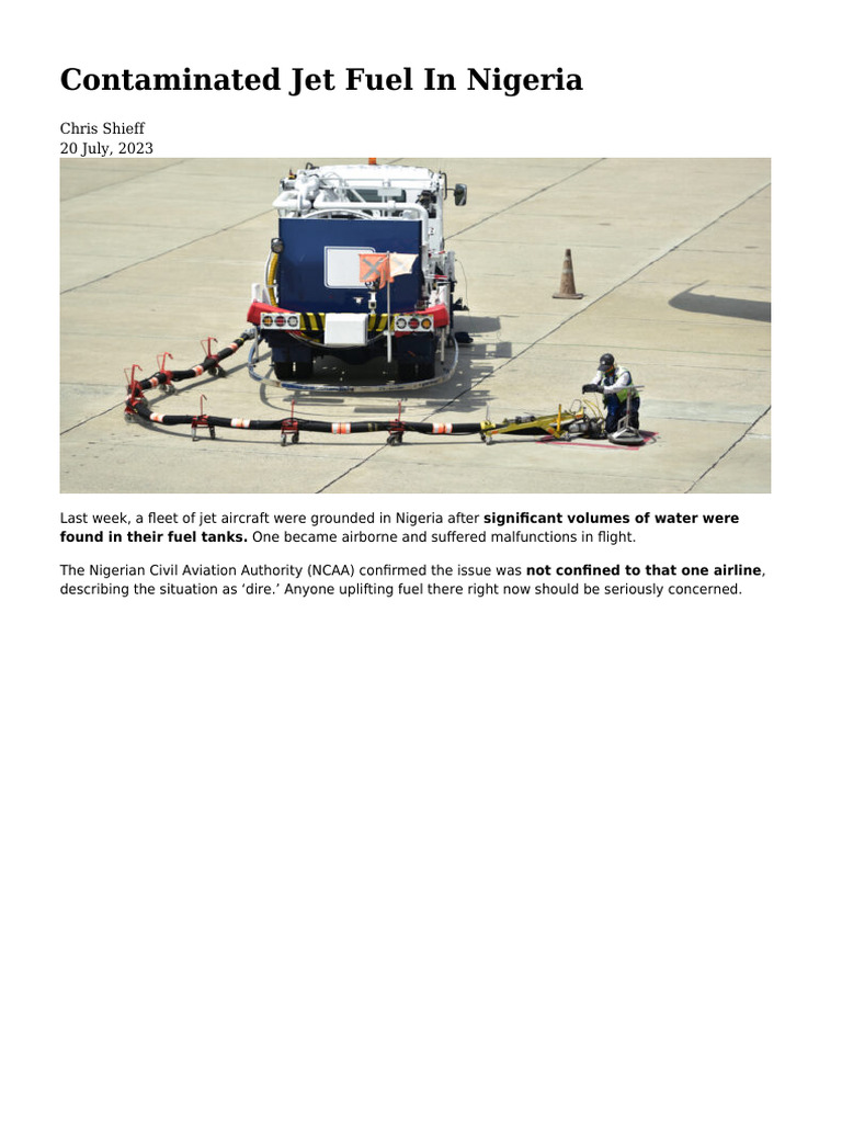 Contaminated Jet Fuel in Nigeria | PDF | Jet Engine | Water
