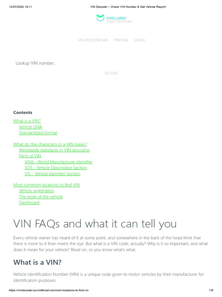 VIN Decoder ~ Check VIN Number & Get Vehicle Report! | PDF | Automotive Industry | Land Transport