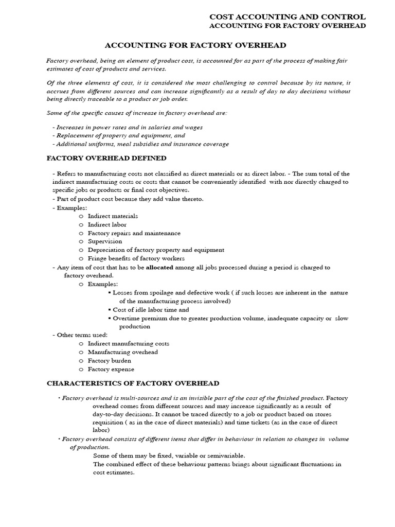 Accounting For Factory Overhead | PDF | Cost Accounting | Cost Of Goods ...