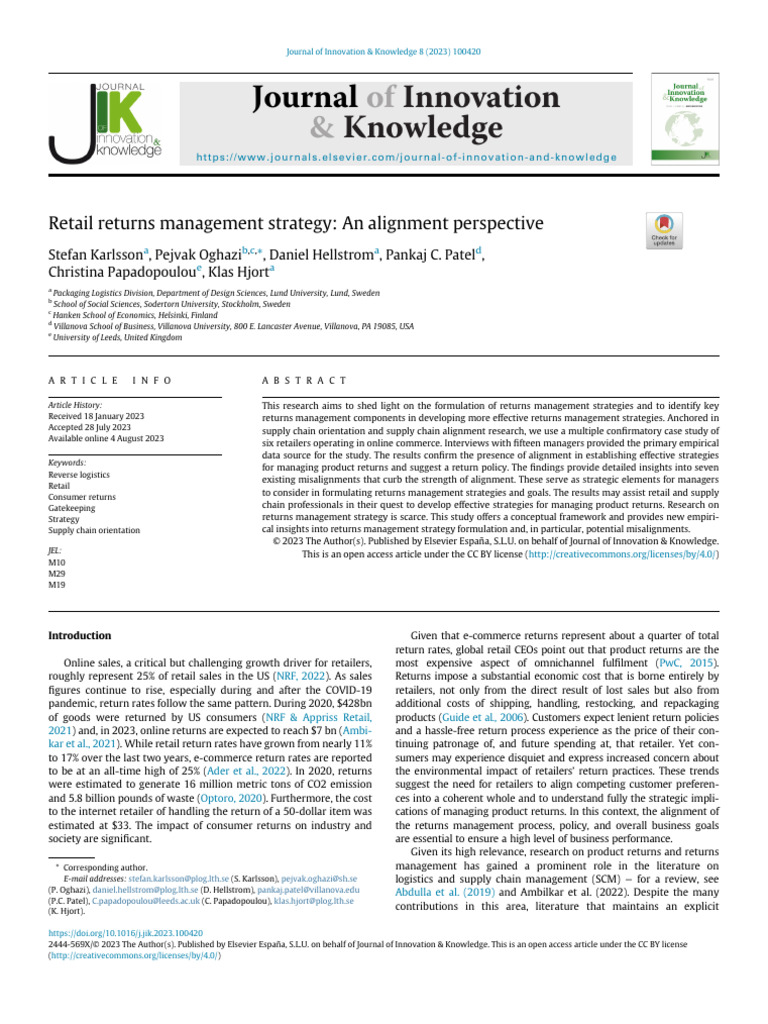 Retail Returns Management Strategy. An Alignment Perspective | PDF ...