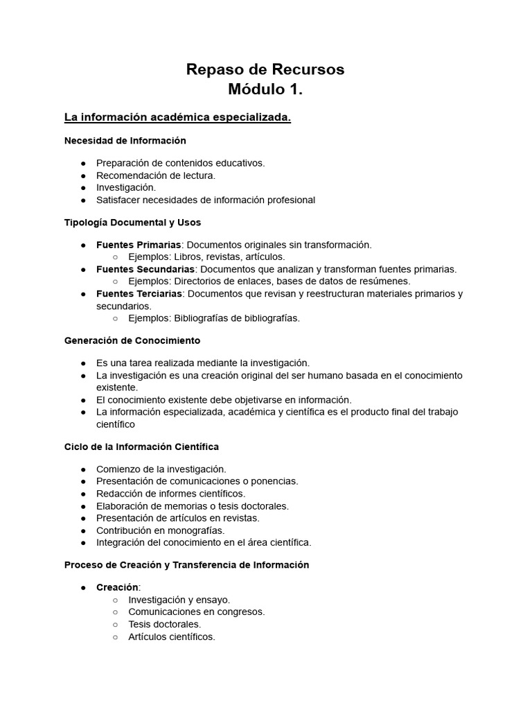 Repaso de Recursos. Módulo 1 | PDF | Bibliotecas | Ciencias de la Información