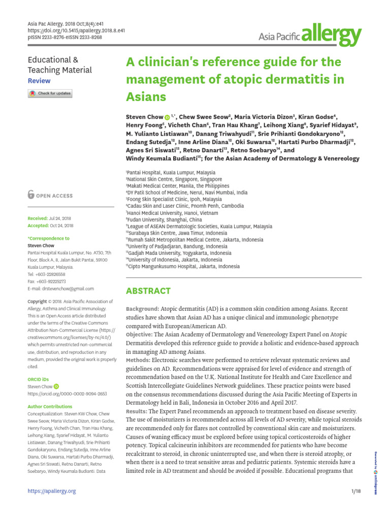 Allergic Dermatitis - A Clinician's Reference Guide For The Management of Atopic Dermatitis in ...