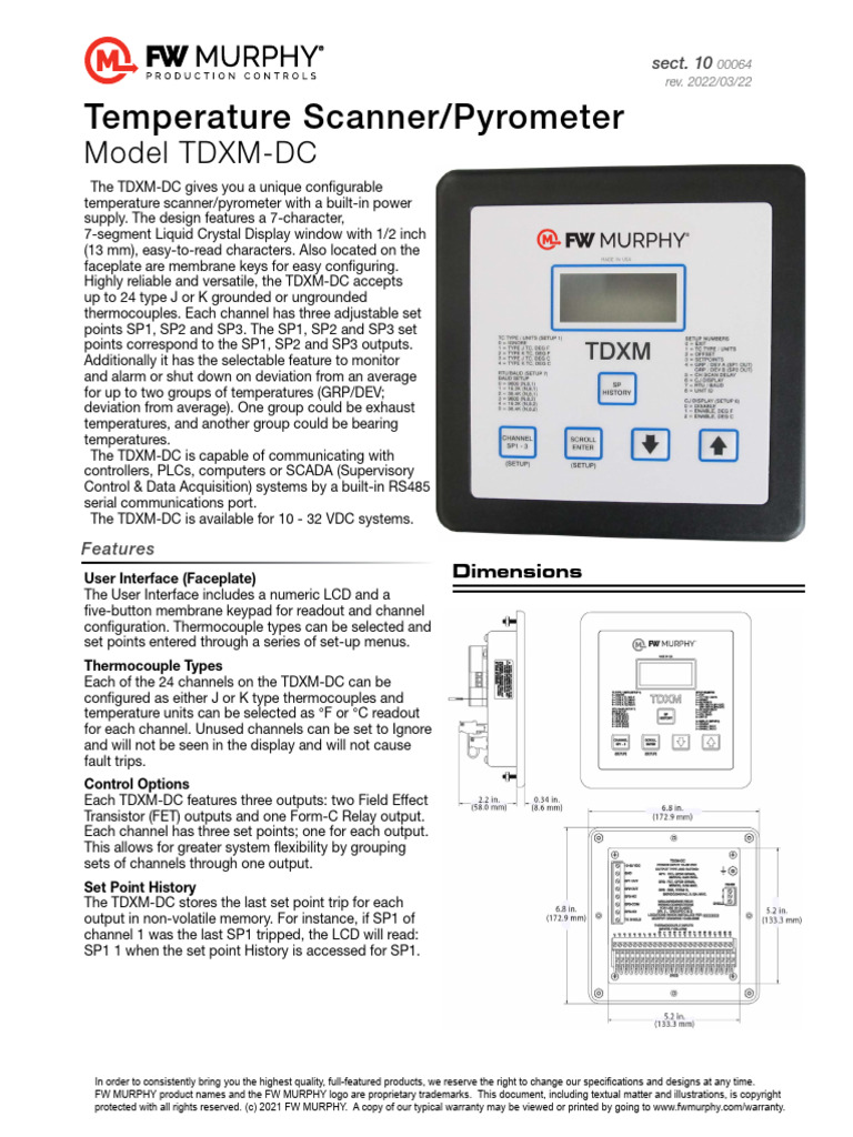TEMPERATURE SCANNER PYROMETER Model TDXM-DC | PDF | Thermocouple | Programmable Logic Controller