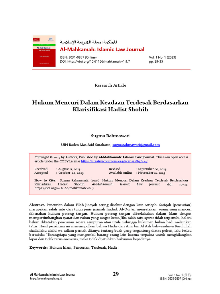 Hukum Mencuri Dalam Keadaan Terdesak Berdasarkan klarisifikasi hadis ...