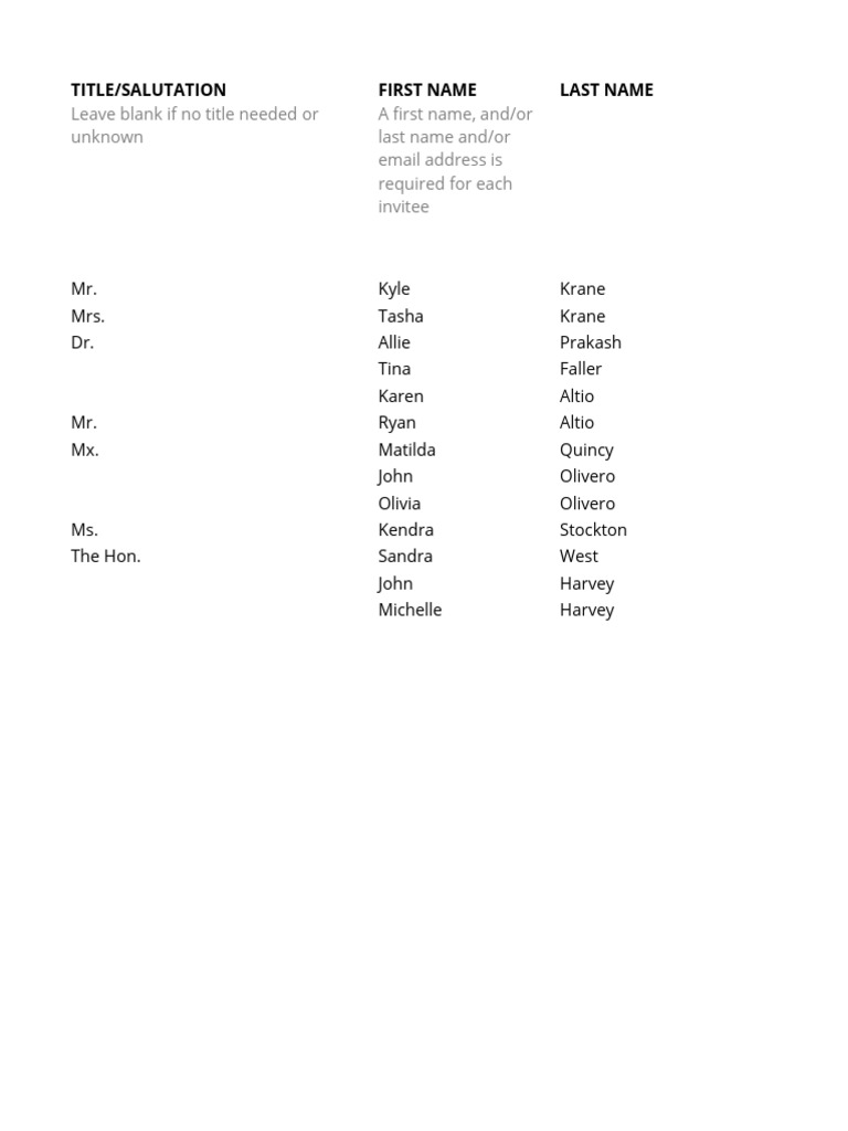 RSVPify Invite List Import Template | PDF | Written Communication RSVPify Invite List Import Template | PDF | Written Communication