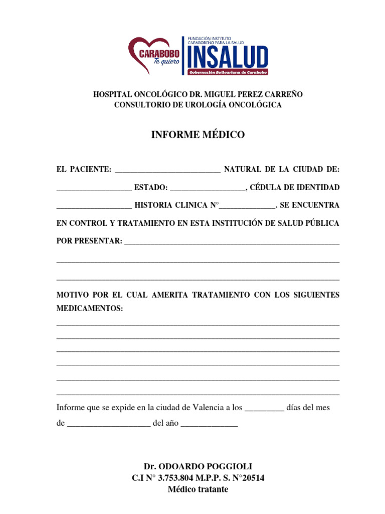 Formato Informe Médico Oncológico | PDF | Ciencia y matemáticas