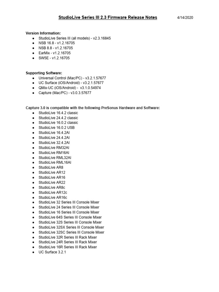 Series III Firmware v2.3 Release Notes1 | PDF | Audio Engineering ...