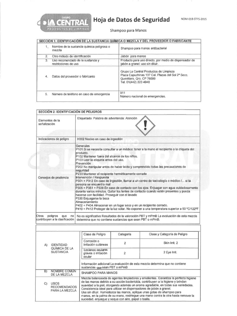Sustancias Químicas - Hoja de Datos de Seguridad | PDF