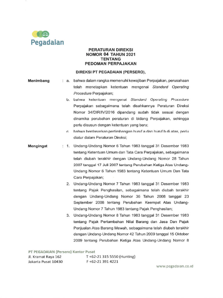 PD 04-2021 Pedoman Perpajakan | PDF