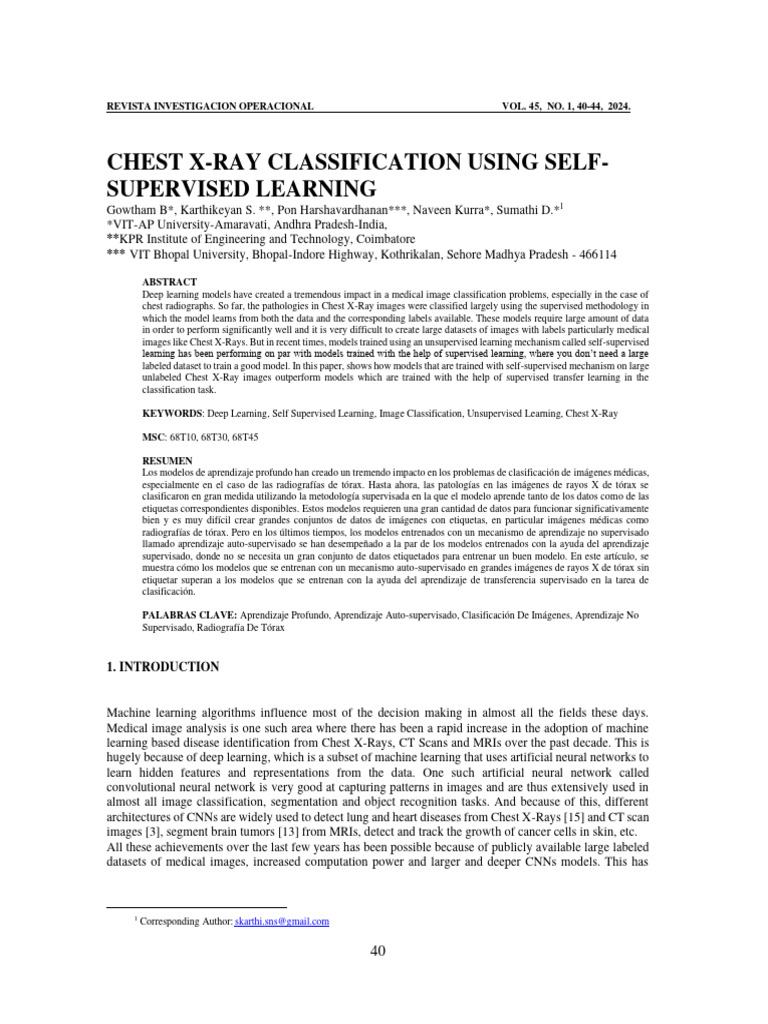 Chest X-Ray Classification Using Selfsupervised Learning | PDF | Deep Learning | Artificial ...