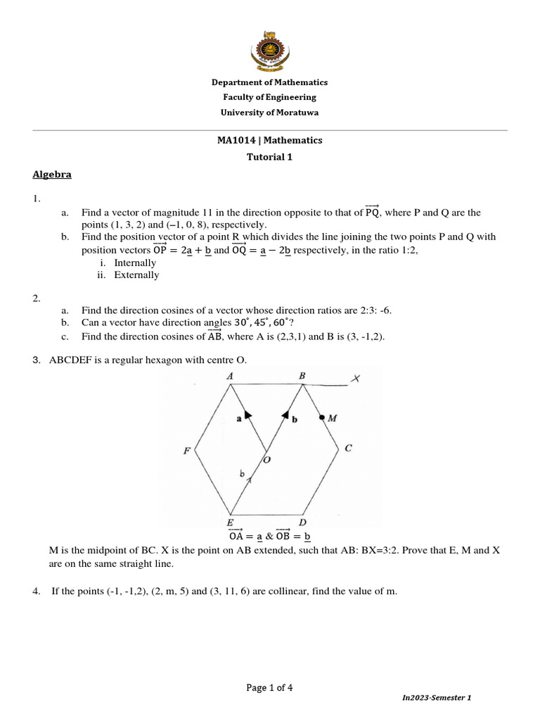 Tutorial 1-Real Analysis, ODE, Algebra | PDF | Equations | Vector Space