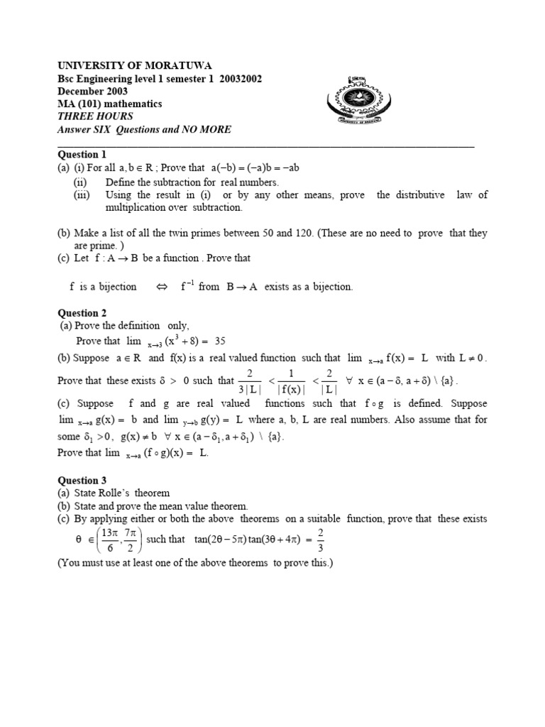 2003_-_Mathematics_End_-_101 | PDF | Euclidean Vector | Matrix (Mathematics)