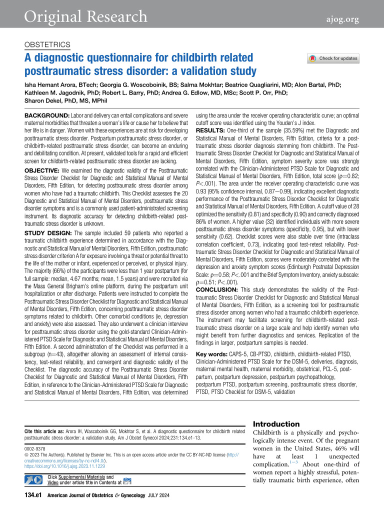 A Diagnostic Questionnaire For Childbirth Related | PDF | Receiver ...