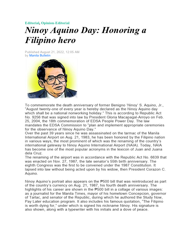 1 - Ninoy Aquino Day Honoring A Filipino Hero | PDF | Corazon Aquino ...