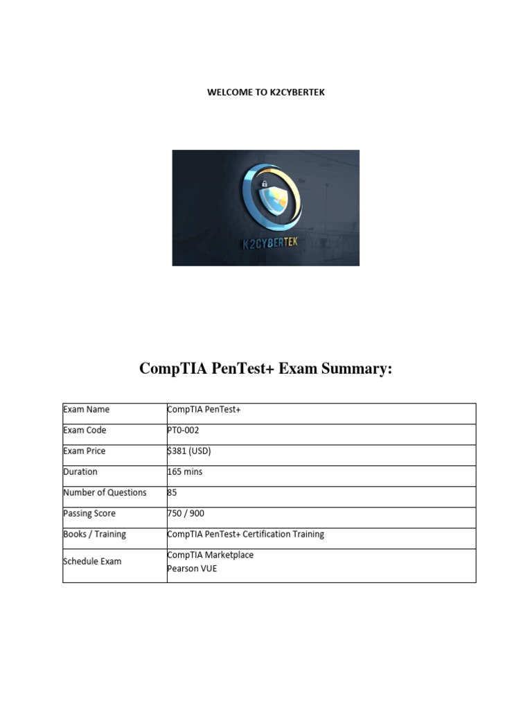 CompTIA PenTest+ Exam Summary | PDF | Computer Network | Password CompTIA PenTest+ Exam Summary | PDF | Computer Network | Password