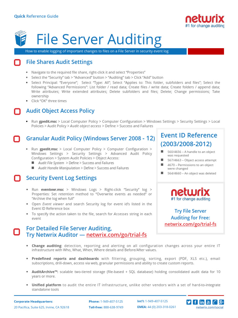 File Server Auditing Quick Reference Guide | PDF | Computer File ...