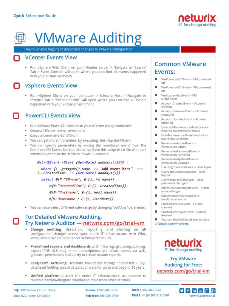 Vmware Auditing Quick Reference Guide | PDF | Virtual Machine | Command Line Interface