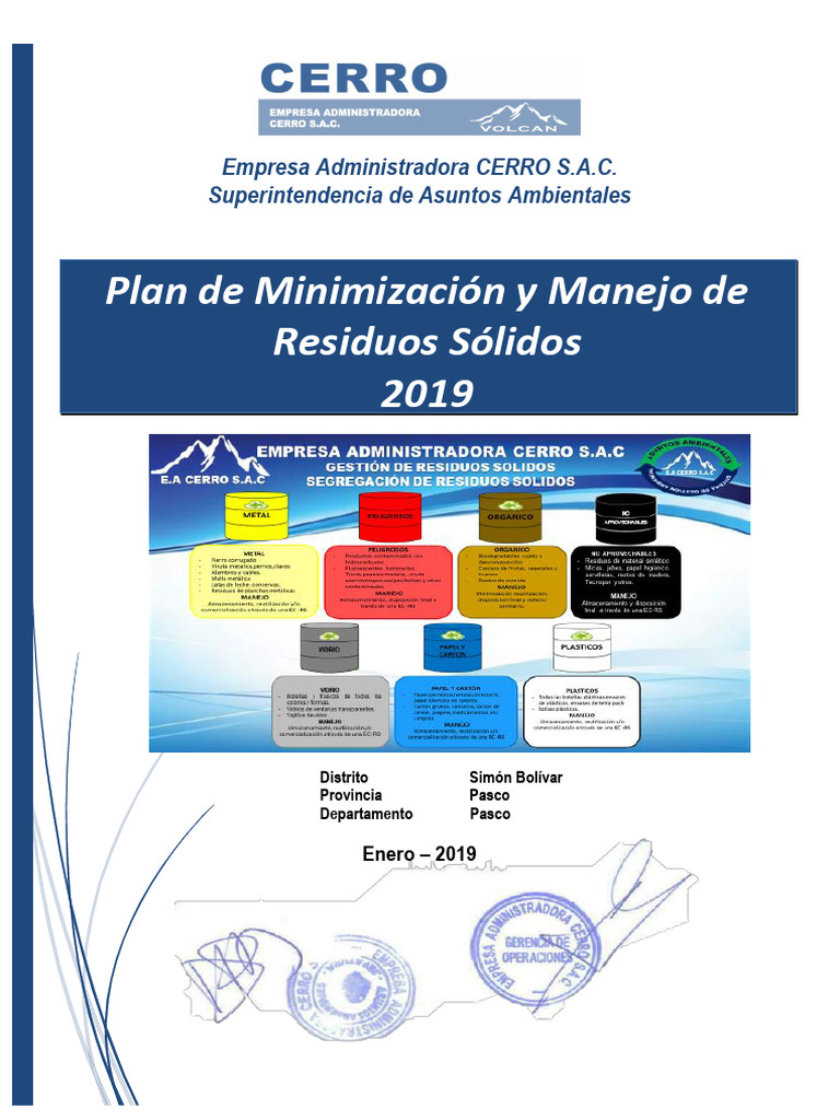 Plan de Minimizacion y Manejo de Residuos Sólidos | PDF | Residuos | Gestión de residuos