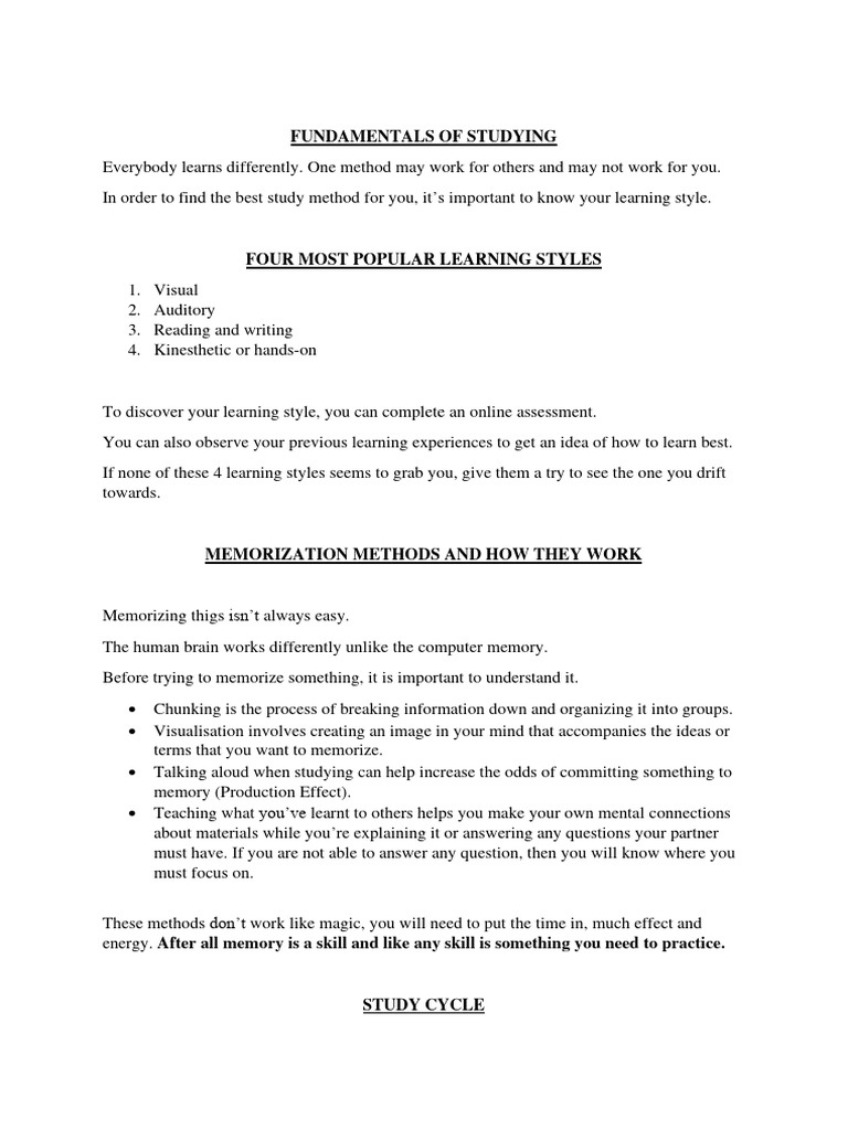 Fundamentals of Studying | PDF | Learning Styles | Learning