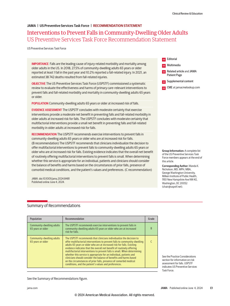 Falls Prevention Older Adults Final Rec Statement | PDF | Osteoporosis | Preventive Healthcare