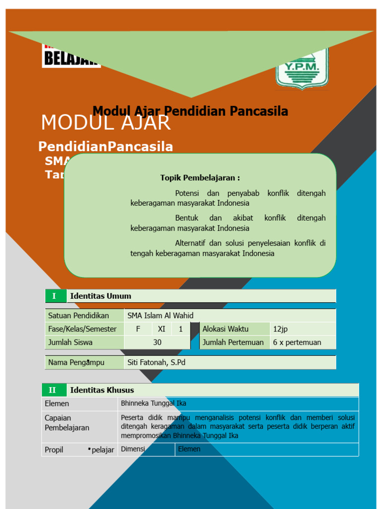 Modul Ajar PP Fase F Bhineka Ggal Ika Reni | PDF | Karier & Perkembangan