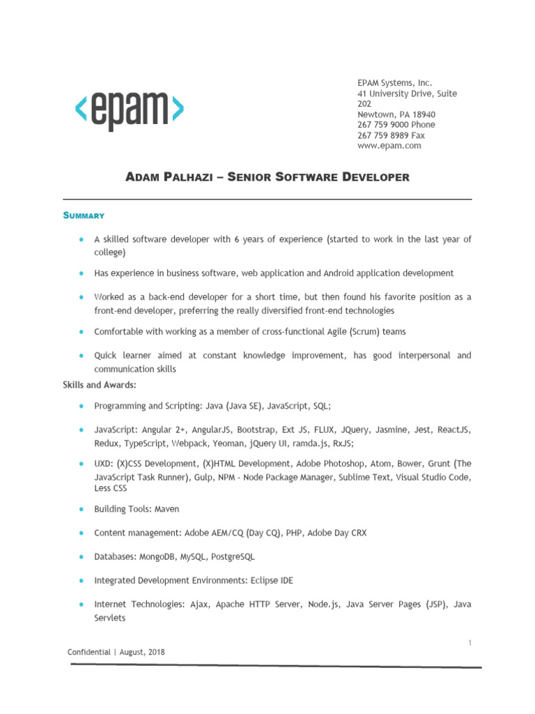 Example Adam - Palhazi - Senior - Software - Engineer - CV | PDF | Php | Eclipse (Software)