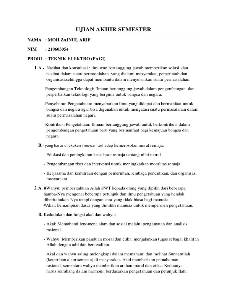 Uas Aik Moh - Zainul Arif 210603054 | PDF | Ilmu Sosial | Sains & Matematika
