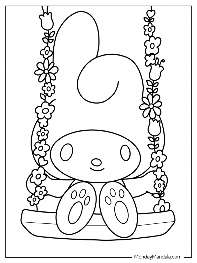 My Melody On Swing Coloring Page For Preschoolers | PDF